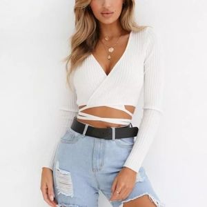 Tops | New Sexy White Knitted Wrap Sweater | Poshmark